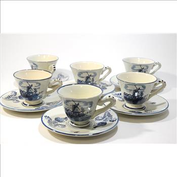 Set of 6 Delft Tea Cups and Saucers | Property Room