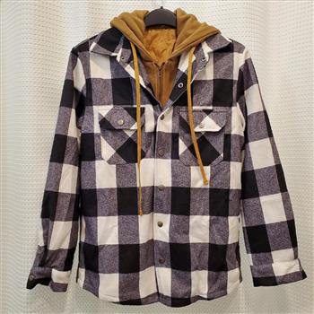 Men's Plaid Solid Zip Button Front Drawstring Hoodie Size-M | Property Room