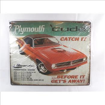 Large Rustic Plymouth Cuda Metal Sign | Property Room