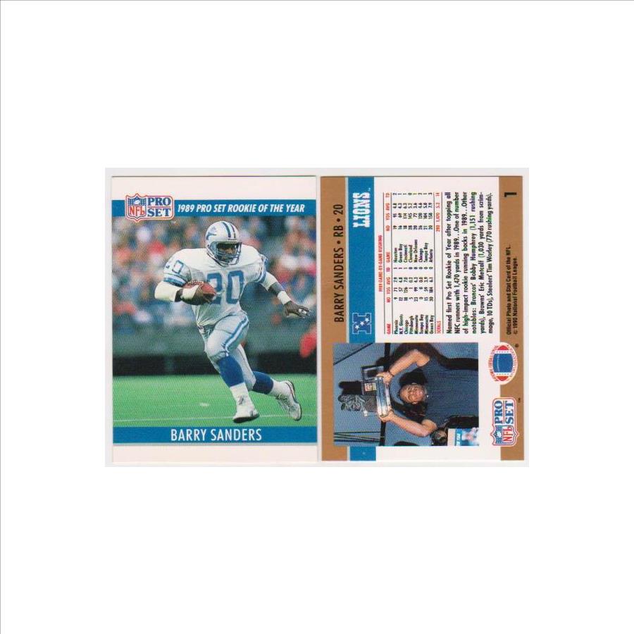 Barry Sanders 1990 Pro Set White Border Double Front Error + Blank ...