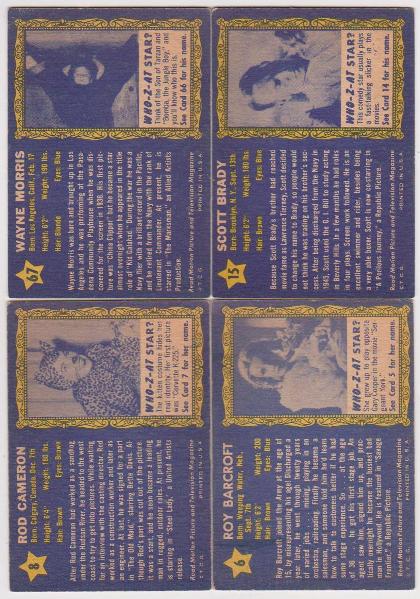4 Different 1953 Topps Who-Z-At Star Movie Star Cards - Cowboy Themed ...