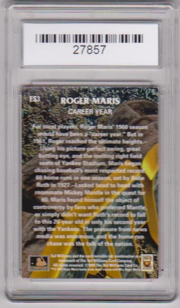 Graded Gem Mint 10 - Roger Maris 1994 Ted Williams Maris RED Etched In ...