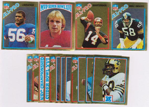 Set - 1982 Topps Football Gold Foil Stickers 16 Piece Set - Joe Montana ...
