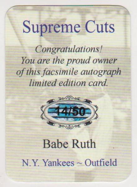 #14/50 Produced - Babe Ruth Facsimile Autograph Supreme Cuts Die Cut ...