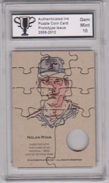 Graded Gem Mint 10 - Nolan Ryan Authenticated Ink Puzzle Prototype Card ...