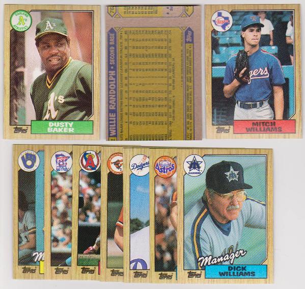 Error Lot - 10 Different 1987 Topps Baseball Wrong Back Errors W Dusty