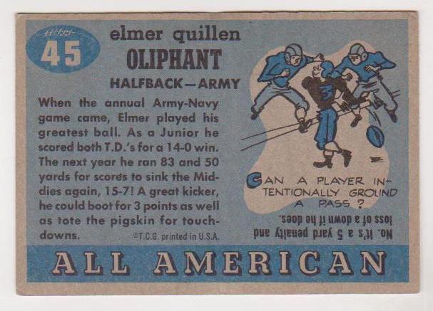 1955 Topps All-American Elmer Oliphant #45 Card - Army | Property Room