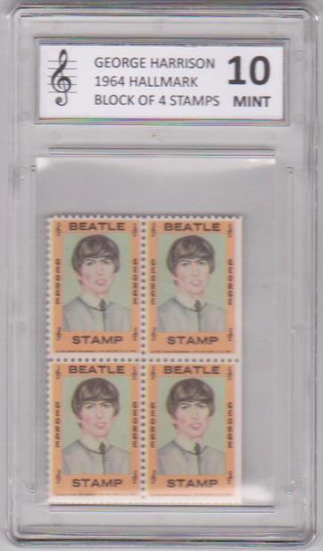 Graded Mint 10 - 1964 THE BEATLES George Harrison Hallmark Stamps Plate ...