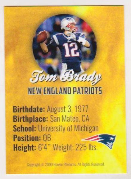 2000 Rookie Phenoms Tom Brady Rookie Gold Custom ACEO Card | Property Room