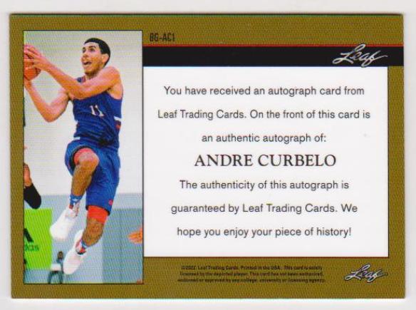 Signed Rookie - Andre Curbelo 2022 Leaf Black Gold #BG-AC1 Certified ...