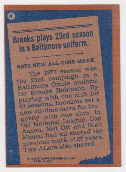 1978 Topps Brooks Robinson #4 Card - HOF'er | Property Room