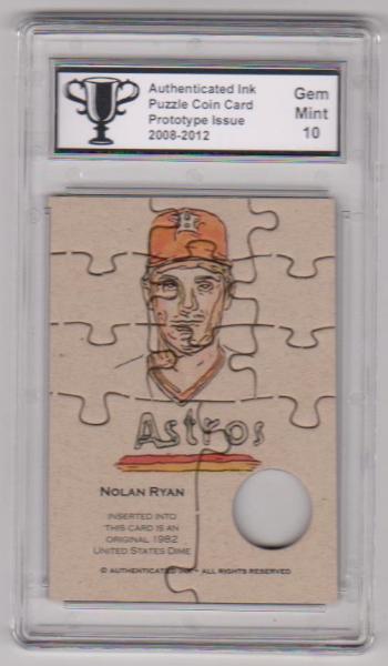 Graded Gem Mint 10 - Nolan Ryan Authenticated Ink Puzzle Prototype Card ...
