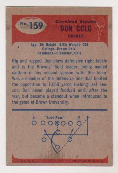 1955 Bowman Football Don Colo #159 Card | Property Room