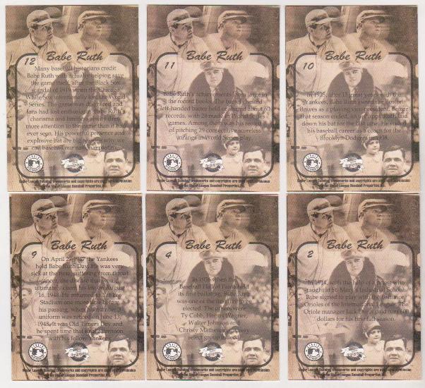 6 Different Babe Ruth 1996 Guyana $160 Stamp Trading Cards W/ Facsimile ...