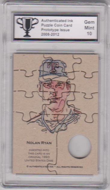 Graded Gem Mint 10 - Nolan Ryan Authenticated Ink Puzzle Prototype Card ...