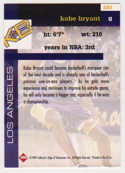 Kobe Bryant 1999 Collector's Edge KB8 #KB3 Insert Card | Property Room