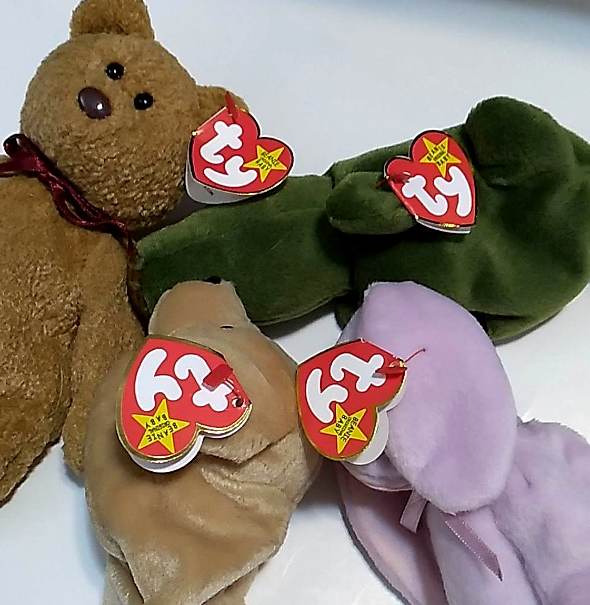 4 Different Ty Beanie Babies - 1993-1998 - w/ Curly The Bear + More ...