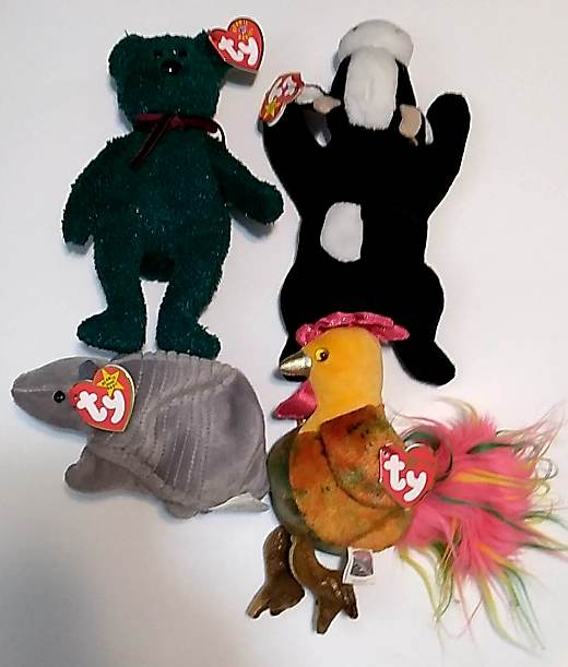 4 Different Ty Beanie Babies - 1993-2001 - w/ 2001 Holiday Teddy The ...