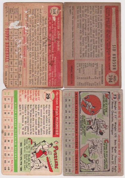 4 Different 1950's Topps/Bowman Baseball Cards (1952-1956) | Property Room
