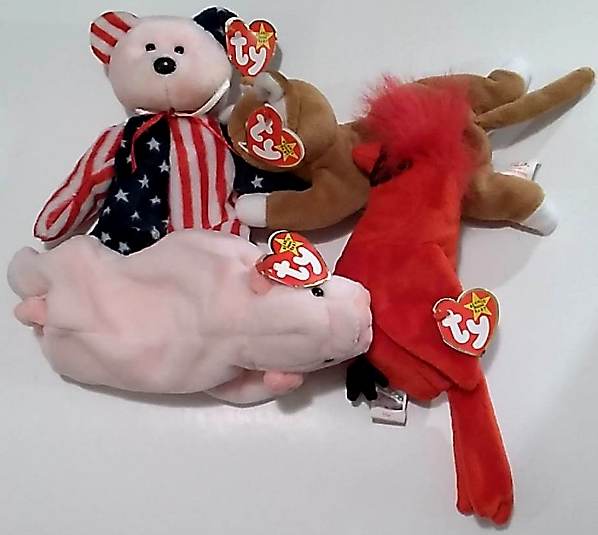 4 Different Ty Beanie Babies - 1993-1999 - w/ Pink Face Spangle The ...