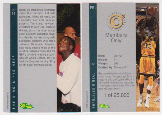 Shaquille O'Neal Rookie Card Pair - 1992 Classic 4-Sport C3 #PR1 Promo ...