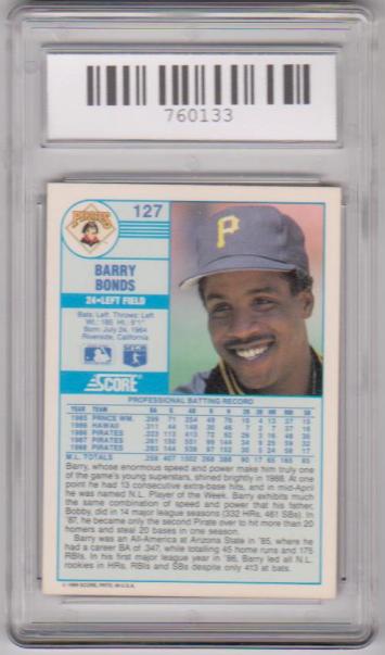 Graded Mint 9 - Barry Bonds 1989 Score #127 Card | Property Room
