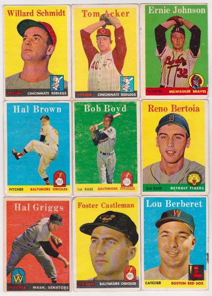 9 Different 1958 Topps Baseball Cards - Vintage Collection | Property Room