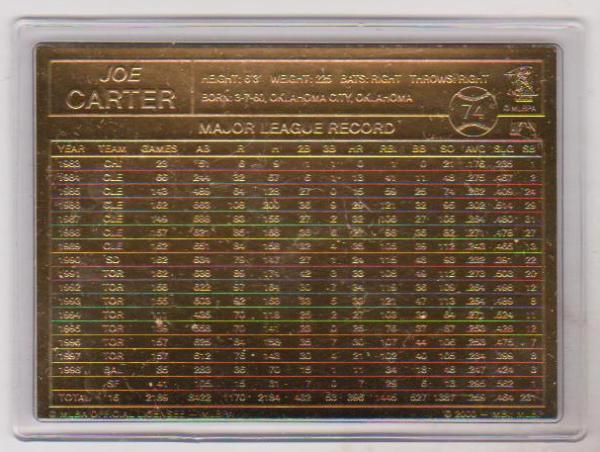 22 kt Gold - Joe Carter 2000 Danbury Mint Gold Card | Property Room