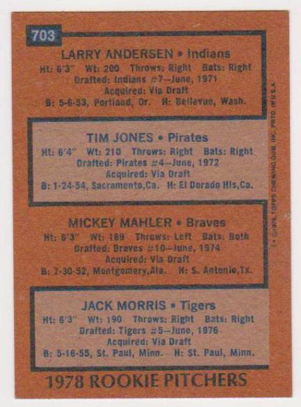1978 Topps Jack Morris #703 Rookie Card - HOF'er | Property Room