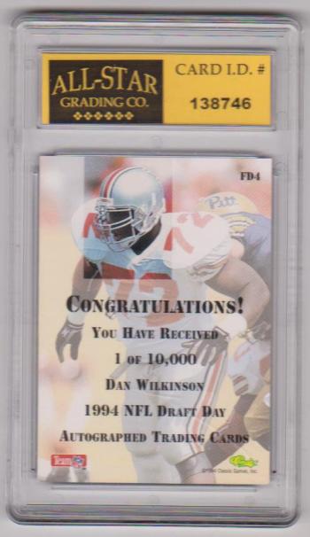 Signed - Dan Wilkinson 1994 Classic NFL Draft Certified Autographed ...