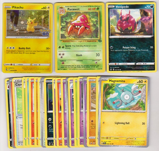 25 Different Pokemon Trading Cards w/ Pikachu COSMOS HOLO + More ...