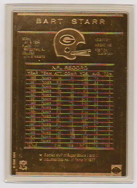 22 Kt Gold Bart Starr Danbury Mint Gold Card - HOF'er | Property Room