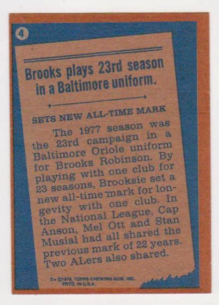 1978 Topps Brooks Robinson #4 Card - HOF'er | Property Room
