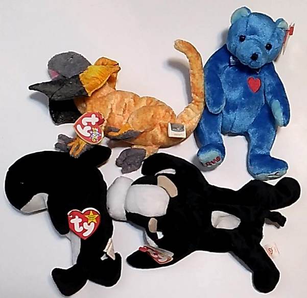 4 Different Ty Beanie Babies - 1993-2002 - w/ Dad-e The Bear + More ...