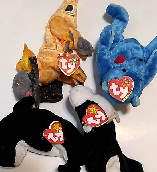 4 Different Ty Beanie Babies - 1993-2002 - w/ Dad-e The Bear + More ...