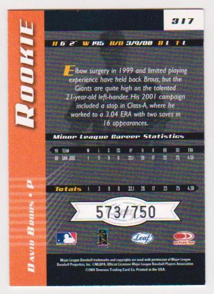 #573/750 Produced - David Brous 2001 Leaf Limited Certified Autographed ...