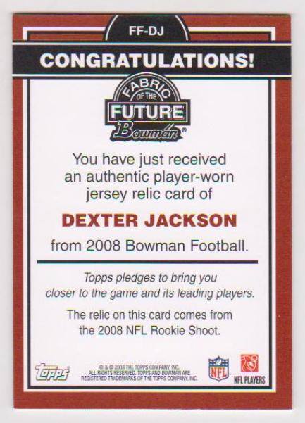 Game Worn Jersey - Dexter Jackson 2008 Bowman Fabric Of The Future #FF ...
