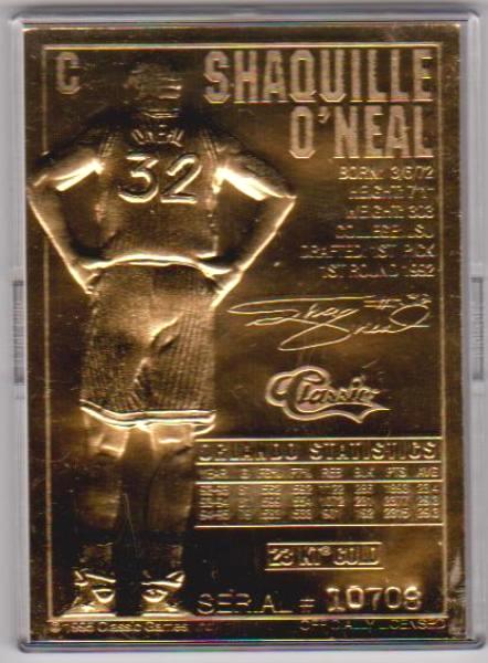 23 kt Gold - Shaquille O'Neal 1995 Classic Gold Card w/ COA | Property Room