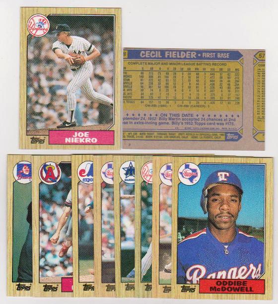 Error Lot - 10 Different 1987 Topps Baseball Wrong Back Errors W Cecil