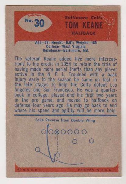 1955 Bowman Football Tom Keane #30 Card | Property Room