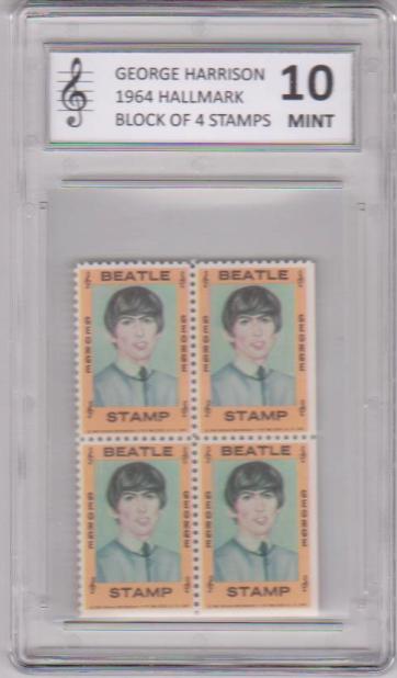 Graded Mint 10 - 1964 THE BEATLES George Harrison Hallmark Stamps Plate ...