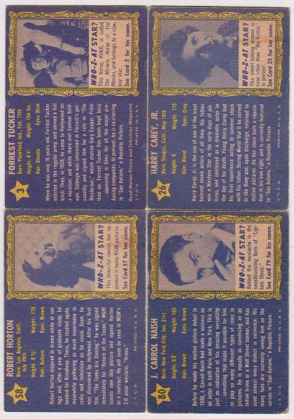 4 Different 1953 Topps Who-Z-At Star Movie Star Cards - Cowboy Themed ...