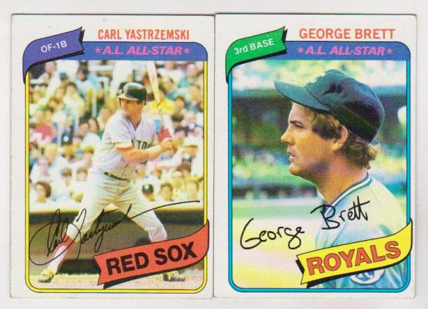 1980 Topps George Brett #450 + Carl Yastrzemski #720 Card Pair ...
