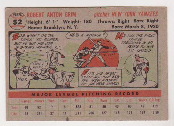 1956 Topps Baseball Bob Grim #52 Card | Property Room