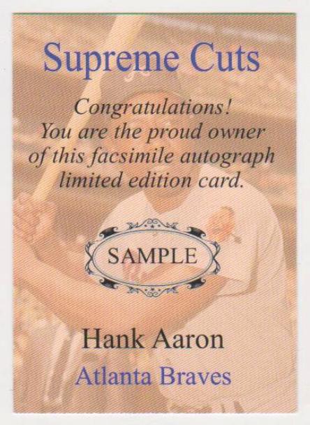 Hank Aaron Supreme Cuts Facsimile Autograph Sample Card | Property Room