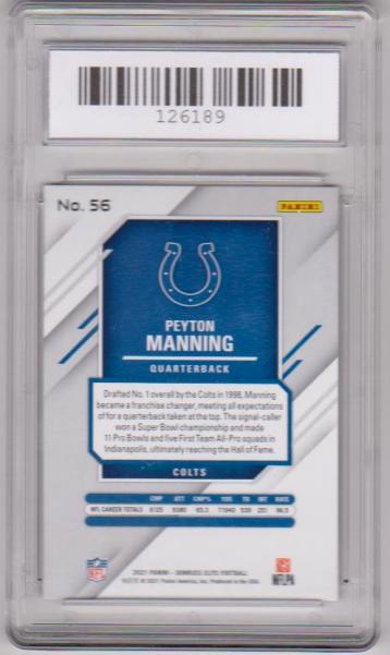 Graded Gem Mint 10 - Peyton Manning 2021 Donruss Elite #56 Card ...