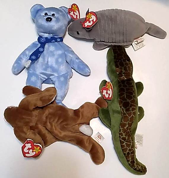 4 Different Ty Beanie Babies - 1993-1999 - w/ 1999 Holiday Teddy + More ...