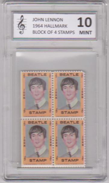 Graded Mint 10 - 1964 THE BEATLES John Lennon Hallmark Stamps Plate of ...