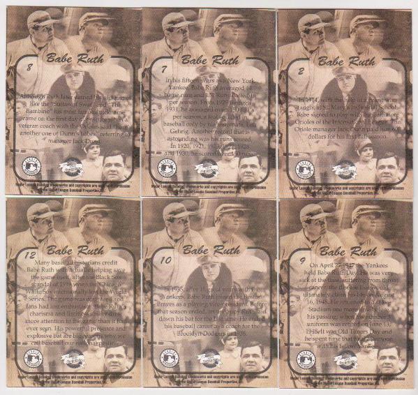 6 Different Babe Ruth 1996 Guyana $160 Stamp Trading Cards W/ Facsimile ...