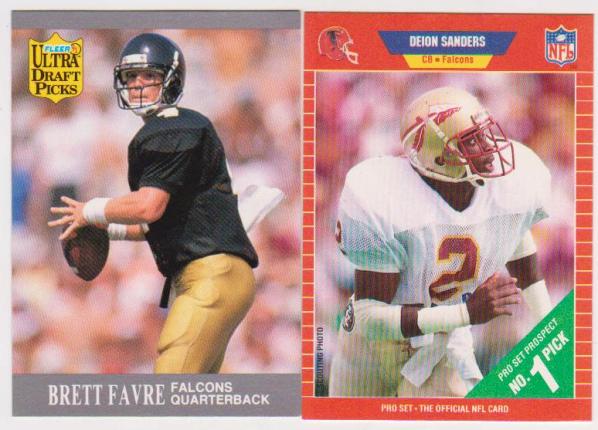 1991 Fleer Ultra Brett Favre #283 + 1989 Pro Set Deion Sanders #486 ...